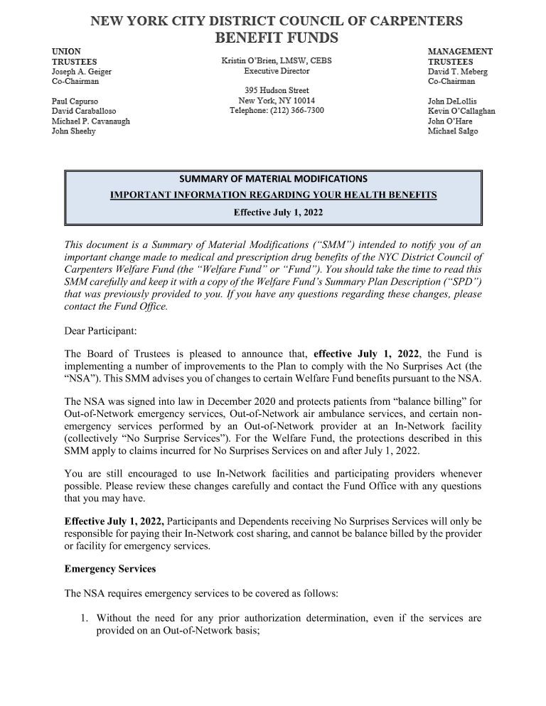 Welfare : The New York City District Council of Carpenters Benefit Funds