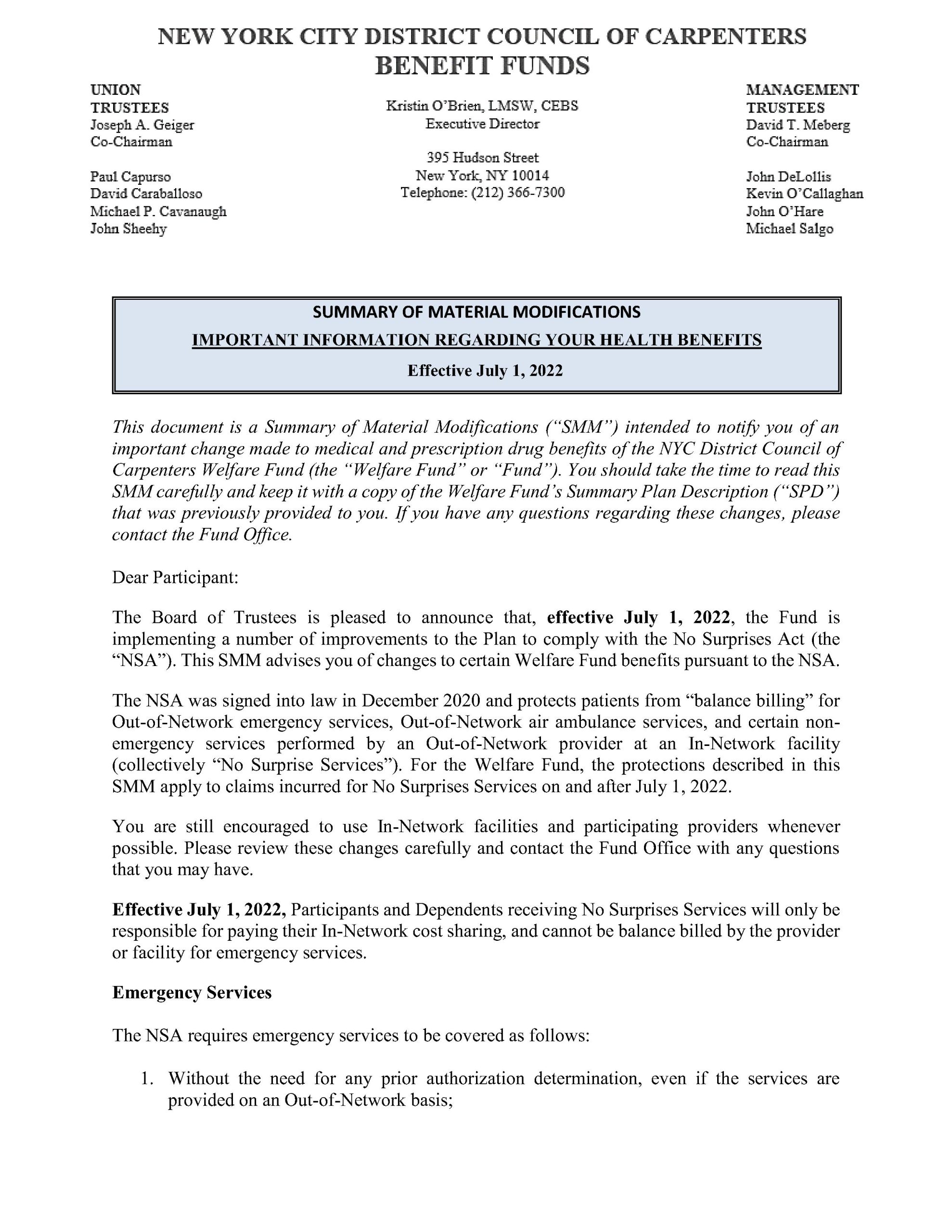 Welfare : The New York City District Council of Carpenters Benefit Funds